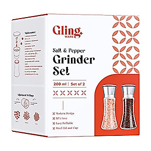 GLING Salt and Pepper Grinder Set - Refillable Sea Salt & Peppercorn Stainless Steel Shakers - Salt and Pepper Mill - 7.5 Inch