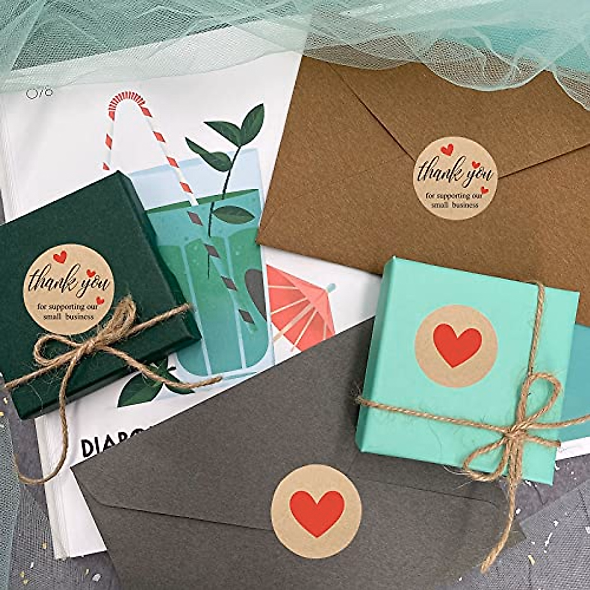 MGHLB 1.5'' Thank You Stickers, 1000PCS Kraft Paper Small Business Love Adhesive Label Rolls for Envelopes, Bags, Boxes, Handicrafts
