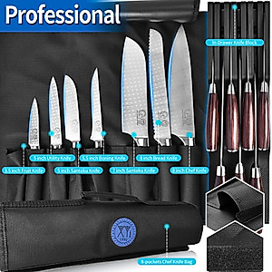 XYJ Kitchen Knife Block Sets 7pcs Stainless Steel Chef Knife Canvas Knife Bag Drawer Knife Holders Cooking Knife For Meat Fish Vegetable Cutting (Coffee)