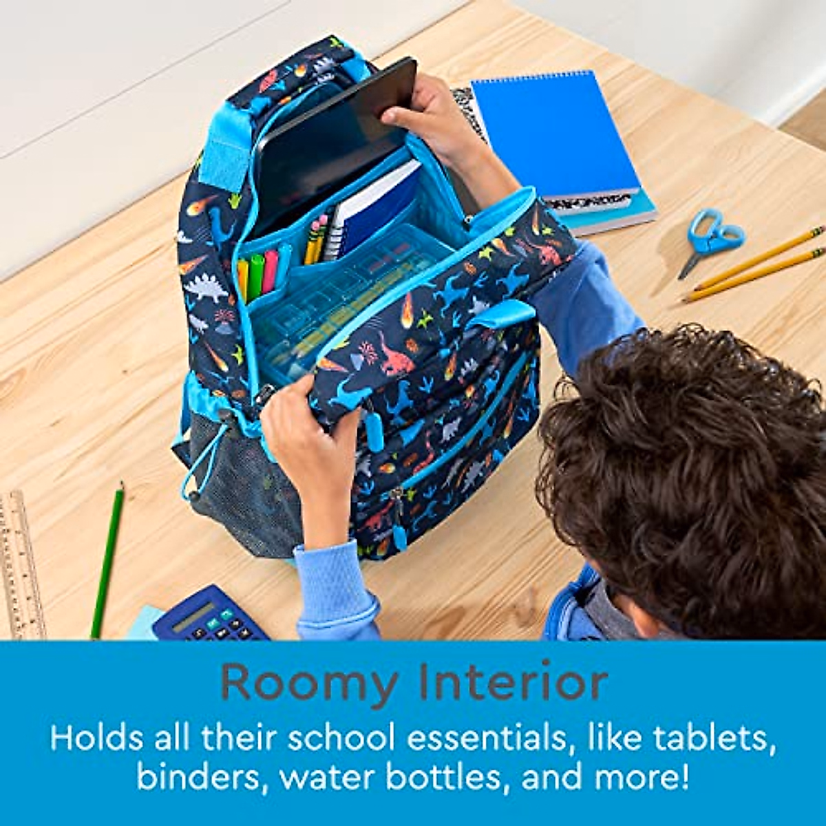 Bentgo® Kids Backpack - Lightweight 14” Backpack in Unique Prints for School, Travel, & Daycare - Roomy Interior, Durable & Water-Resistant Fabric, & Loop for Lunch Bag (Dinosaur)