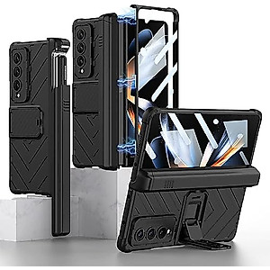 TECHY Samsung Fold 5 Case with Hinge Protection, Galaxy Z Fold 5 Case Built-in Screen Protector & Kickstand with S Pen Holder Case for Samsung Galaxy Z Fold 5 2023, Silver