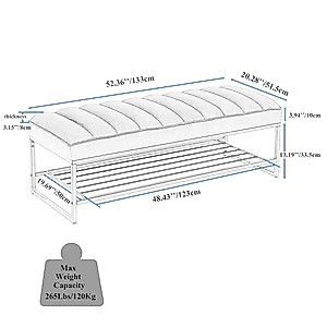 Homaddition Entryway Bench with Shoe Storage, 52" Thickened Cushion Sherpa Upholstered Channel Tufted Ottoman Bench with Shoe Rack, End of Bed Bench for Bedroom (White Sherpa with Shoe Rack)