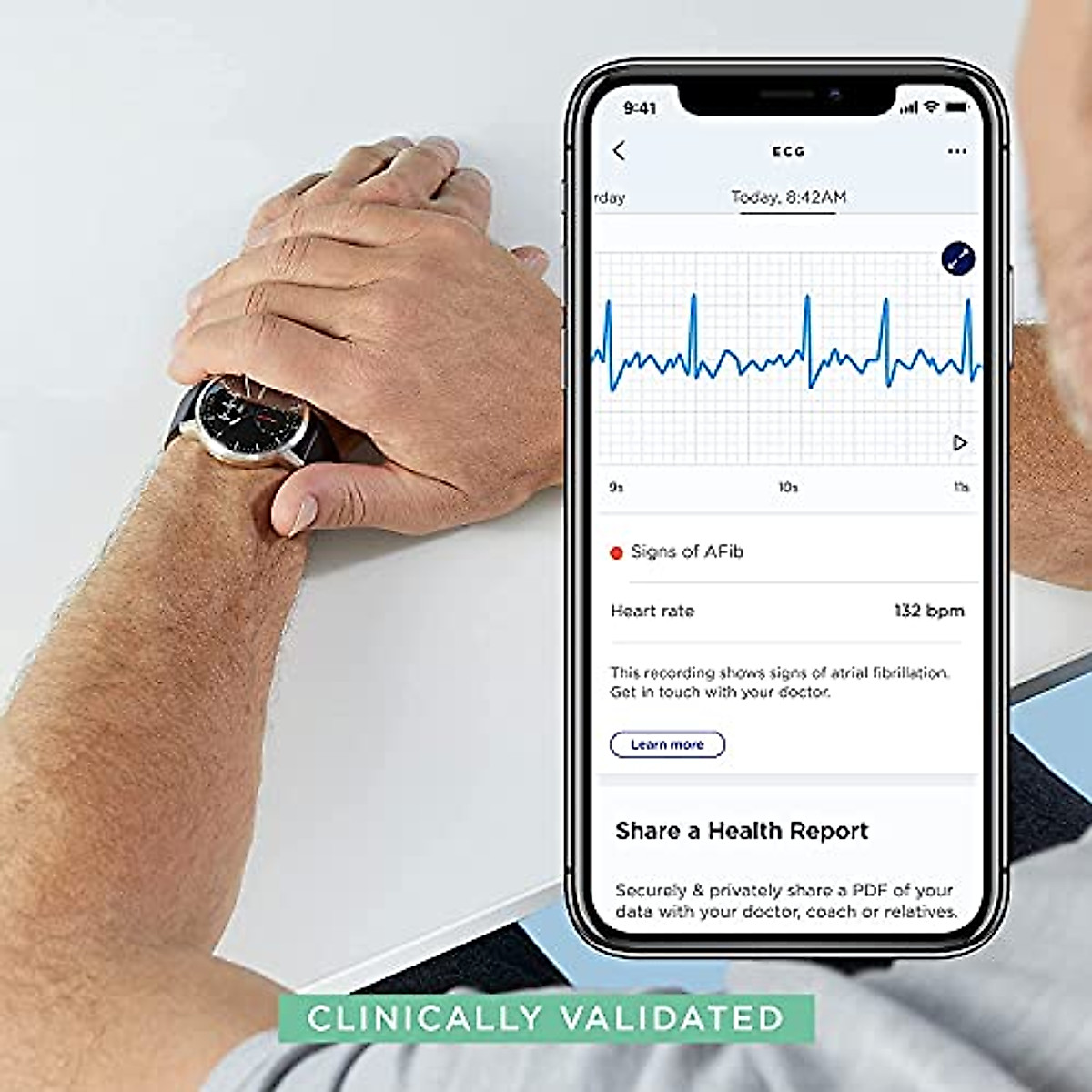 Withings Scanwatch - Smart watch & Activity Tracker: Heart Monitor, Sleep Tracker, Smart Notifications, Step Counter, Waterproof with 30-Day Battery Life, Android & apple smart phone compatible, GPS