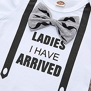 Baby Boy Clothes Stuff Infant Summer 3 Piece Outfits Newborn Cute Letter Printed Romper Short Sleeve + Pants + Hat Funny Letter Printed White Grey Mustache 70cm