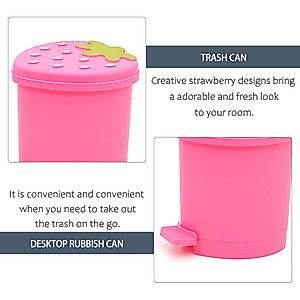 NUOBESTY Strawberry Trash Can Desk Trash Can with Lid Plastic Mini Garbage Can for Desktop Kitchen(Pink)