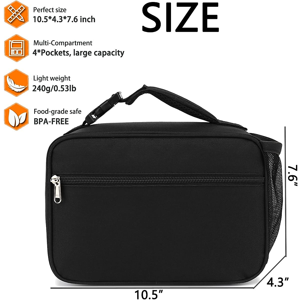 GYEUKHAM Insulated Lunch Box for School, Thermal Reusable Durable Freezable Lunch Bags for Kids Boys Girls Men Women - Small Soft Cooler Portable Lunch Tote Kit for Work Picnic Travel,Black