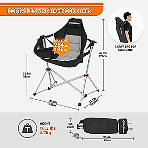 KingCamp 2 Pack Lightweight Hammock Swinging Camping Chair, Aluminum Alloy Rocker Camp Chair with Headrest Cup Holder for Outdoor Picnic Beach Sporting Events Concerts Backyard
