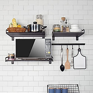 Goyappin Wall-Mounted Electric Oven Holder Shelf, 23.58"x15.52" Microwave Wall Shelf Microwave Oven Rack Kitchen Wall Pot Pan Rack Weight Bearing 80 lbs for Electric Oven Microwave