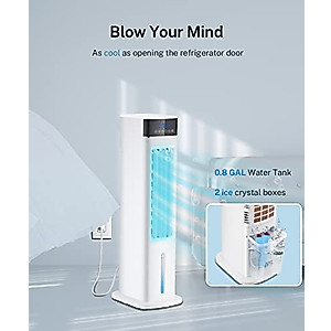 KEGIAN Portable Evaporative Air Cooler, Swamp Cooler with 80°Oscillation, 3 Speeds, 12H Timer, Remote & Panel Control, Bladeless Cooling Fan for Home, Office, and Bedroom