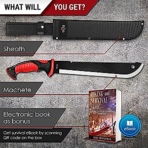 11 Inch Serrated Blade Machete with Nylon Sheath - Saw Blade Machetes with Non-Slip Rubber Handle - Best Brush Clearing Tool Grand Way 111084