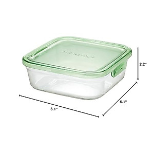 iwaki KC3247N-G Pack & Range Heat-Resistant Glass Storage Container, Green, Square, M, 27.1 fl oz (800 ml), Microwave