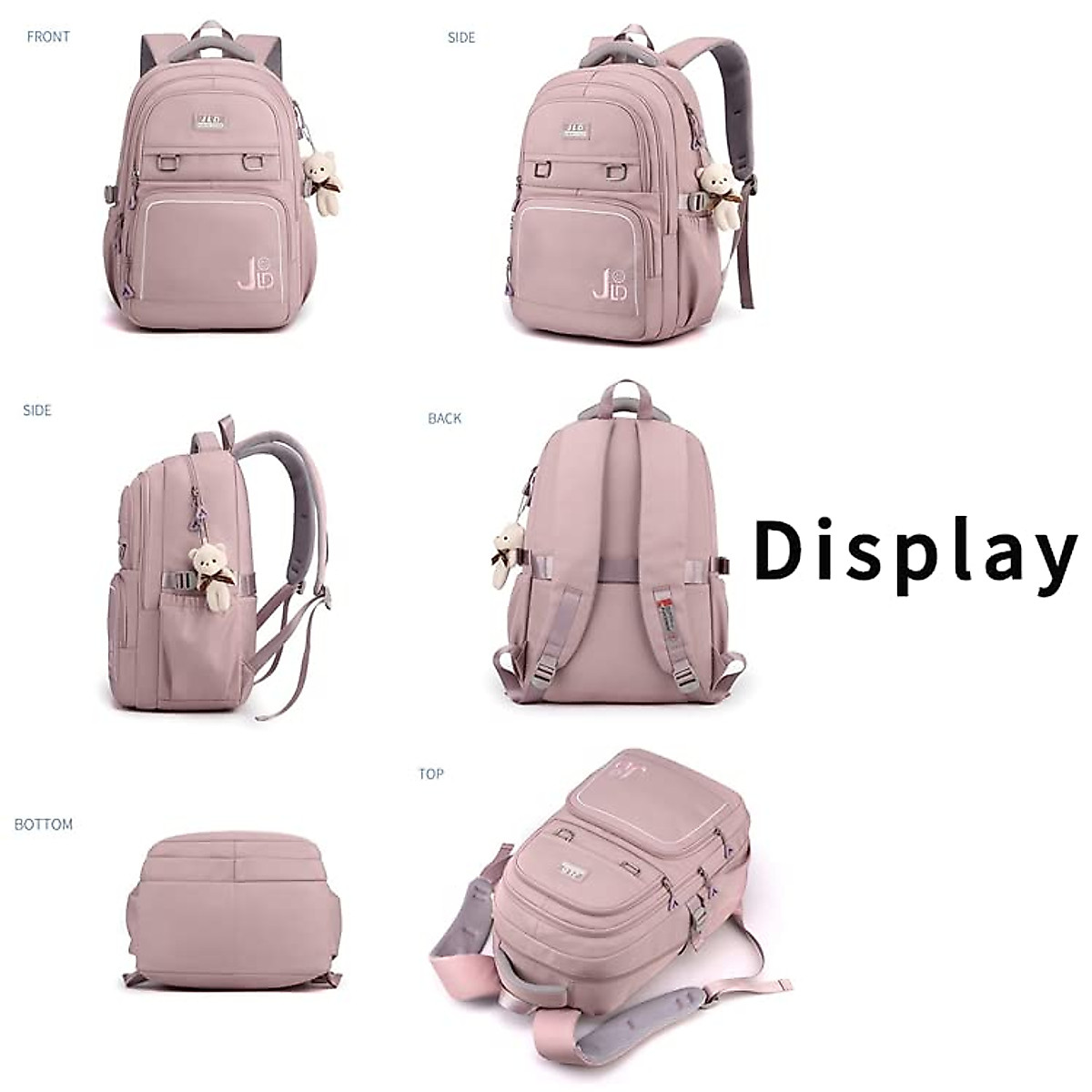 AONUOWE Kawaii Aesthetic School Bag Large Capacity Cute Back to School Backpack for Boys and Girls in 5 Colors (Black)