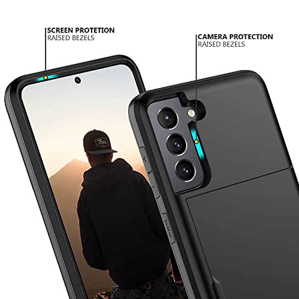 Nvollnoe for Samsung S21 FE Case with Card Holder Dual Layer Heavy Duty Protective Galaxy S21 FE Case Hidden Card Slot Slim Wallet Case for Samsung S21 FE 5G 6.4''(Black)