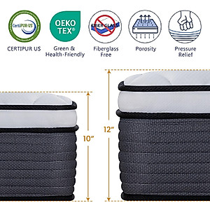 10'' Queen Mattress, Queen Size Mattress in a Box, Modern New Diamond Innerspring Hybrid and Cooling Gel Memory Foam Mattresses, Pressure Relief & Motion Isolation, RV Medium Firm Mattress (Queen)