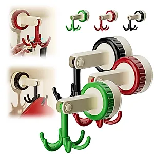 360 Degrees Rotating Folding Hook, 2024 New Suction Cup Hooks Under Cabinet Kitchen Hooks for Hanging Utensils, Utensil Rack Holder with 6 Hooks for Bathroom Towel Glass Window (Red & Black & Green)