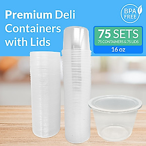 Reli. Deli Containers with Lids (75 Sets), 16 oz | Plastic Deli Containers with Lids 16oz | Clear Soup Containers with Lids, Disposable | To Go Food Storage Containers | Microwave & Freezer Safe