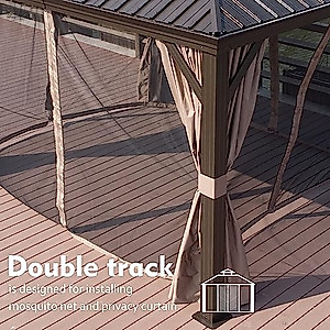 Kozyard Alexander Permanent Hardtop Gazebo Aluminum Gazebo with Galvanized Steel Double Roof with Mosquito Net and Privacy Sidewalls (Alexander 10'x12'(Brown)