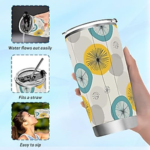 Dandelion Geometric Abstraction Stainless Steel cup for men with Straw Leak Resistant Flip travel coffee mug spill proof for Water, Iced Tea or Coffee Aesthetic tumbler with lid and straw 20 OZ