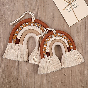 JILPAK Nordic Woven Rainbow Wall Hanging, Rainbow Wall Hanging Macrame Rainbow Boho Decor for Wall Room Home Nursery Baby Room, Brown Figured Cloth, 6.3 x 6.3 inches