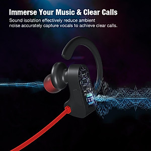 JOYWISE Bluetooth Headphones, Wireless Headphones 16H Playtime Wireless Earbuds with Mic Stereo in-Ear Earphones, IPX7 Waterproof Sports Headphones Sound Isolation Headsets for Running, Workout Red