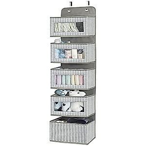 VERONLY 2 Pack Over The Door Hanging Organizer with 5 Large Pockets - Foldable Wall Mount Fabric Storage with Clear Window and 2 Metal Hooks for Pantry,Closet,Kitchen,Nursery,Bathroom,Dorm