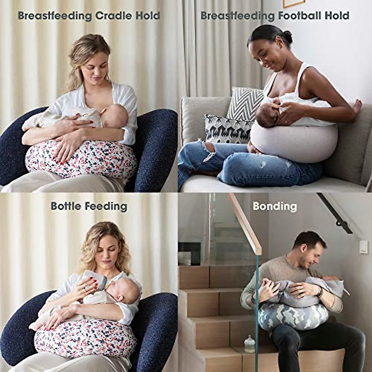 bbhugme Adjustable Nursing Pillow - Breastfeeding, Bottle Feeding, Baby Support - Adjustable Firmness and Fit - Washable Pillow Cover - Grey Melange