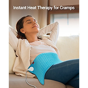 Comfytemp Heating Pad for Back Pain & Cramps Relief, FSA HSA Eligible Electric Large Heat Pad, 2H Auto Off, Birthday Gifts for Women Men Mom Dad, Heated Pad for Neck Shoulder, Washable, 12"x24", Blue