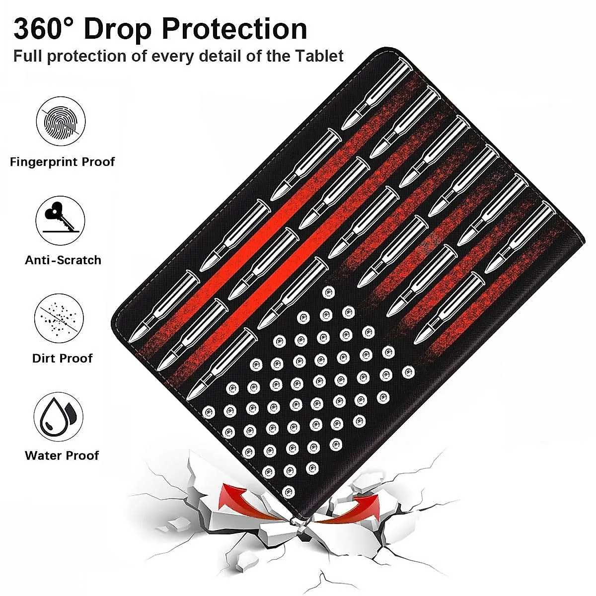 ZXHSBROK for iPad 10th Generation Case 2022 10.9 Inch - Slim PU Leather Folding Stand Folio Cover with Auto Sleep/Wake for iPad 10th Generation 10.9" 2022, American Flag & Bullets