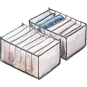 nuoxuan 2Pcs wardrobe clothes organizer closet organizers storage basket- foldable,save space clothing bins,portable containers room underwear,socks,scarves,leggings,skirts,t-shirts,jeans (Grey, 2L)