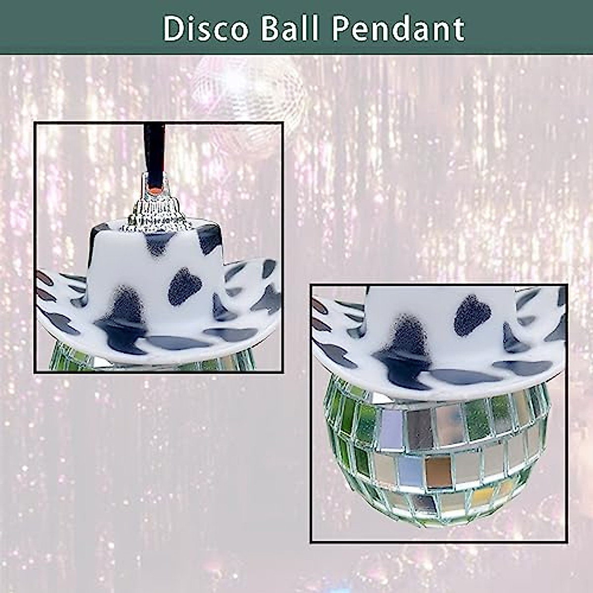 Mxkoso Disco Ball Car Accessory,Car Disco Ball Cowboy Hat, Disco Ball Car,Cute Car Disco Ball,Disco Ball Necklaces for Birthday Party Accessory, Disco Car Charm (A04)