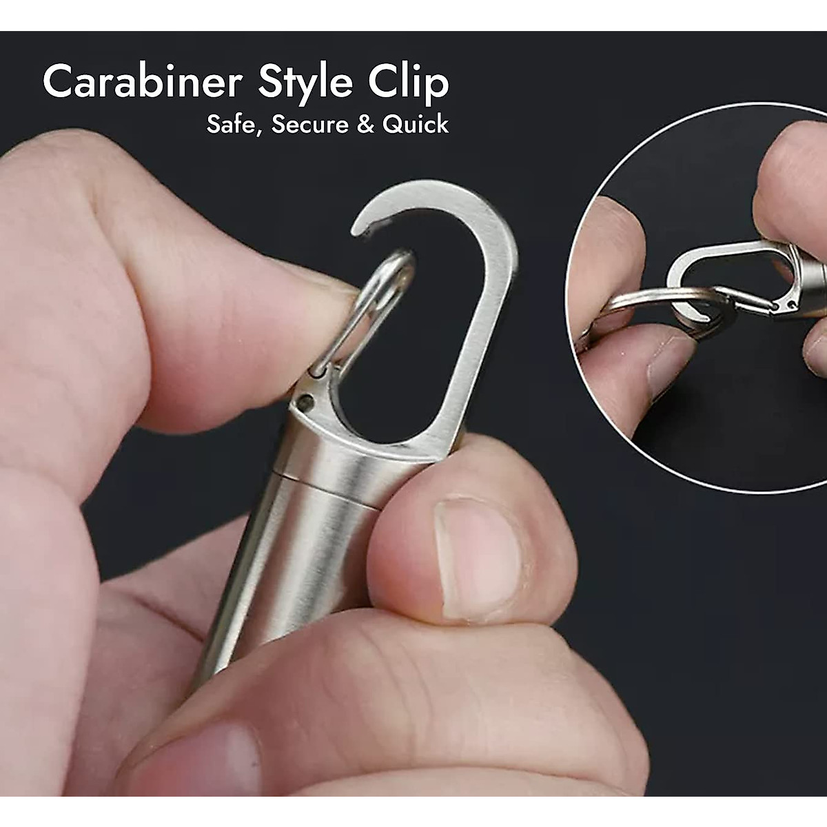 Pill Holder with Carabiner Style Clip, Stainless Steel Pill Fob Keychain (Standard)