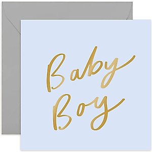 Old English Co. Baby Girl Card - Gold Foil | Pastel Pink Baby Girl Card for Parents | Blank Inside & Envelope Included (Baby Boy)