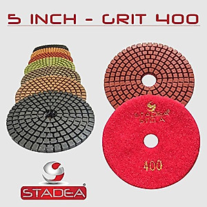 STADEA 5" Wet Diamond Polishing Pads Set for Concrete polishing + Rubber Backer (5/8" 11 Threaded)