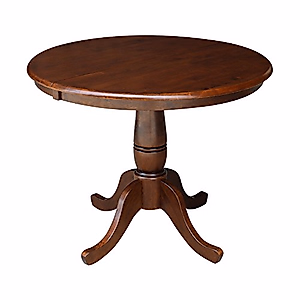 International Concepts Standard Height 36-Inch Round Extension Table with 12-Inch Leaf, Espresso