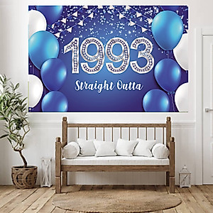 Straight Outta 1993 Happy 30th Birthday Banner Backdrop Blue Confetti Balloons Cheers to 30 Years Old Theme Decor Decorations for Men Women 30th Birthday Party Bday Supplies Glitter