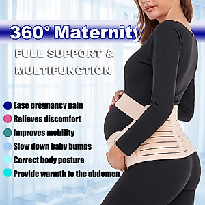 ChongErfei Maternity Belt, Pregnancy 3 in 1 Support Belt for Back/Pelvic/Hip Pain, Maternity Band Belly Support for Pregnancy Belly Support Band (M: Fit Ab 35.5"-47.3", Nude)