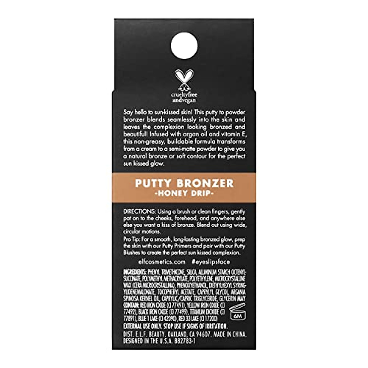 e.l.f. Putty Bronzer, Creamy & Highly Pigmented Formula, Creates a Long-Lasting Bronzed Glow, Infused with Argan Oil & Vitamin E, Honey Drip, 0.35 Oz (10g)