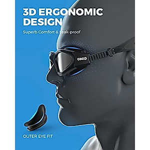 OMID Swim Goggles, Comfortable Polarized Swimming Goggles, Anti-Fog Leak Proof UV Protection Crystal Clear Vision Swim Goggles for Men Women Adult (silver)