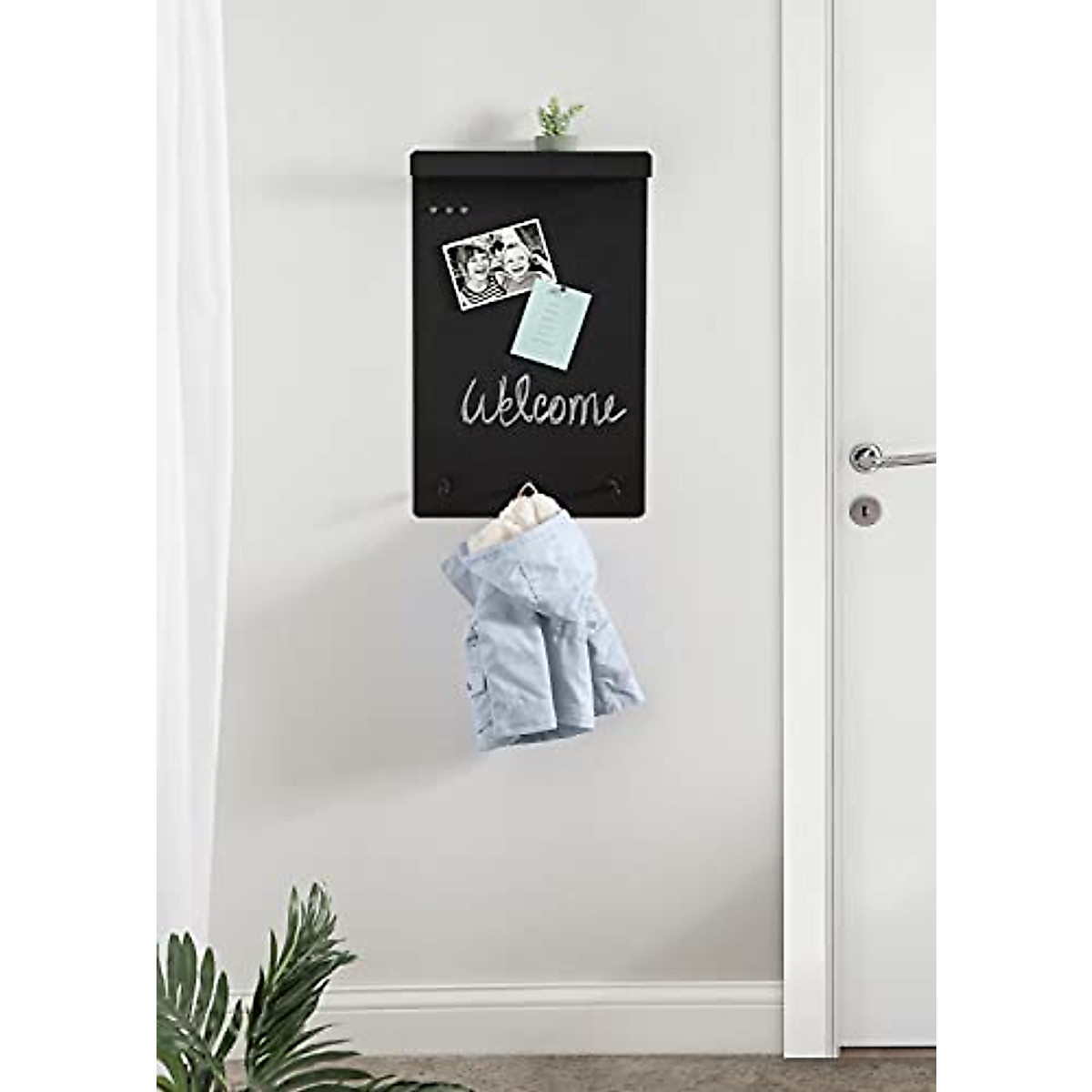 Kate and Laurel Mezzo Modern Wall Organizer Board, 15 x 24, Black, Decorative Magnetic Metal Board with Hooks