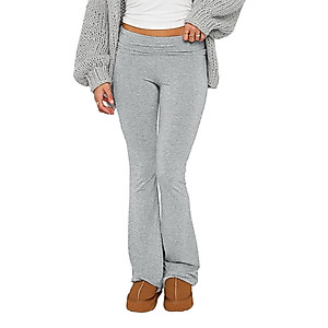 PRIVIMIX Women's Low Waisted Flare Leggings Bell Bottom Casual Lounge Bootcut Yoga Pants Sweatpants Light Grey