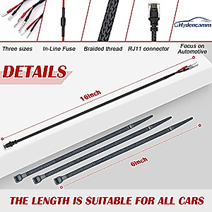 Hydencamm Upgraded Mirror Plug Wire Tap Radar Detector Hardwire Power Cord Kit 16" for Escort Valentine One Uniden Beltronics, Mount RJ11 with Braided Set of 3