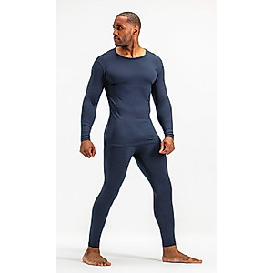 DEVOPS Men's Thermal Underwear Long Johns Set with Fleece Lined (X-Large, Navy)