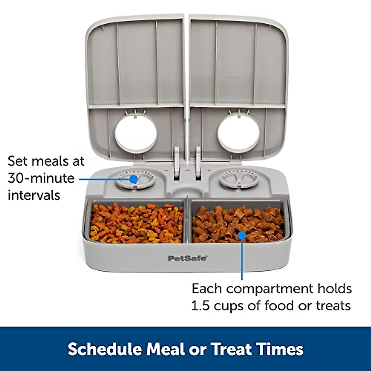 PetSafe Analog 2 Meal Programmable Pet Feeder, Automatic Dog and Cat Feeder - Dry or Semi-Moist Pet Food Dispenser, Slow Feed Portion Control (3 Cup/16 Ounce Total Capacity), Tamper-Resistant Design