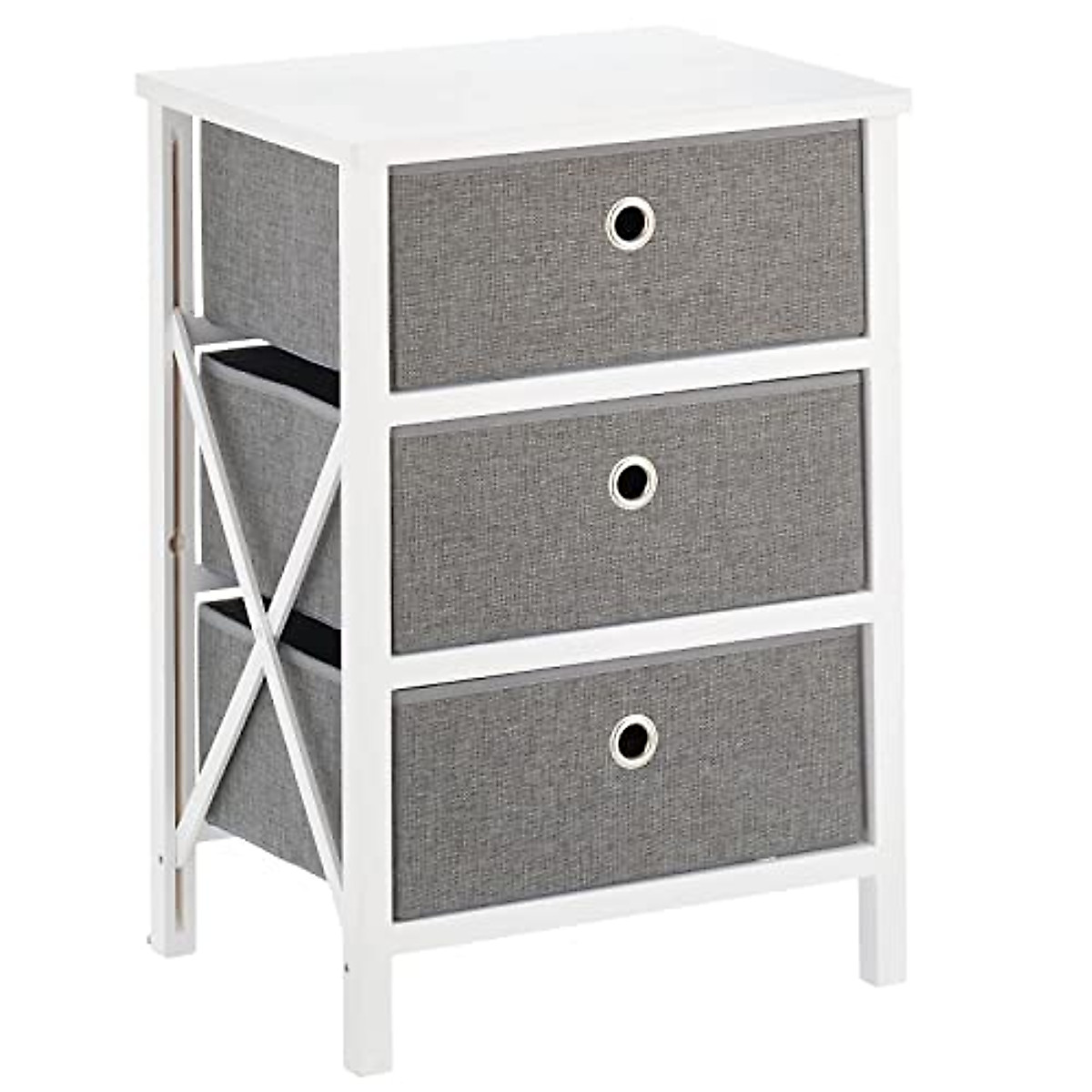 mDesign 3 Drawer Foldable Dresser Storage Unit - Wood Frame, Easy Pull Fabric Bins - Farmhouse Organizer Unit for Household Storage Bedroom, Hallway, Entryway, Closets - Gray/White