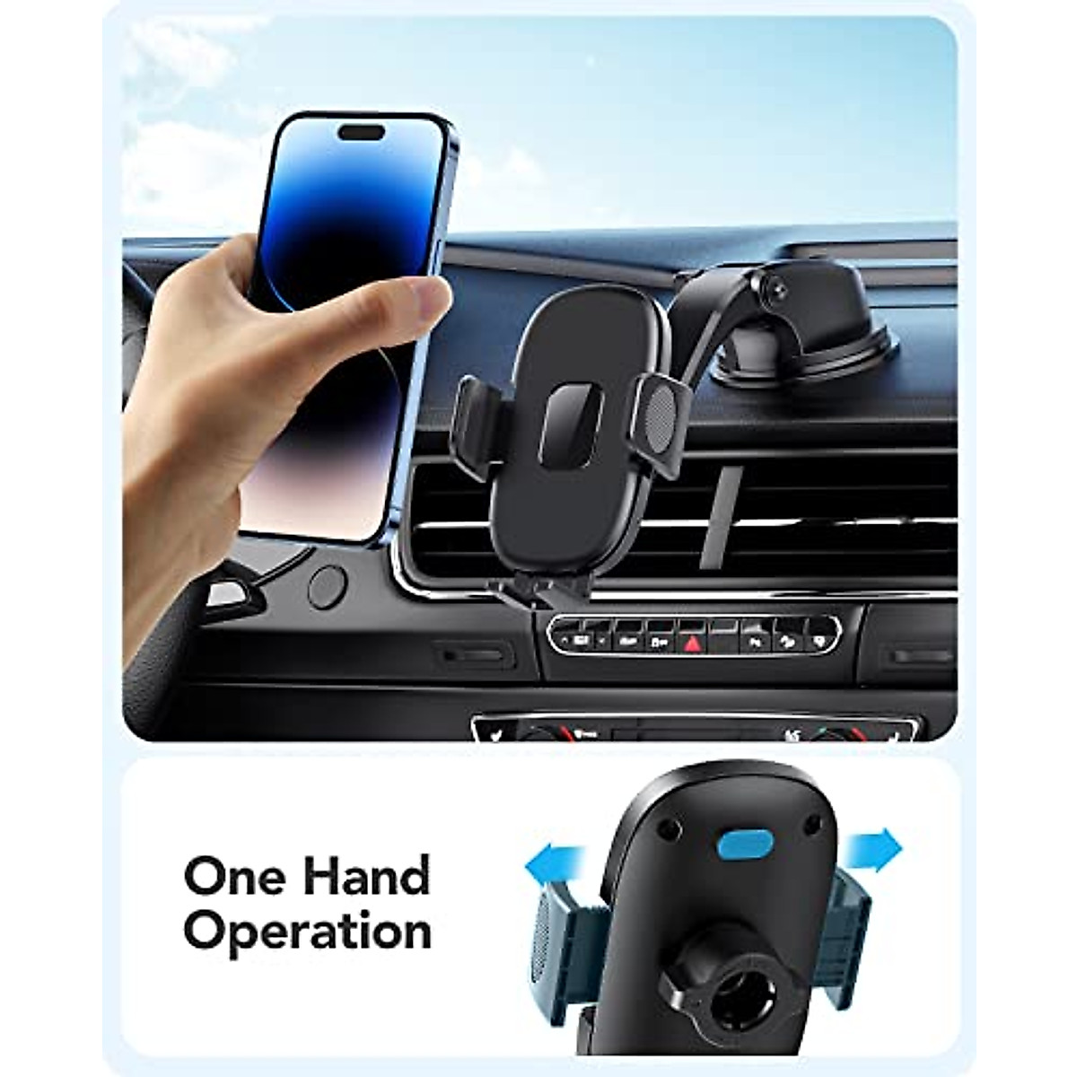 Car Phone Holder, Zethors Phone Mount for Car Dashboard Air Vent Cradle Stable Suction with 360° Flexible, Shockproof 2-in-1 Car Phone Holder Compatible with iPhone 13 Pro Max 12 11, iOS Android Phone