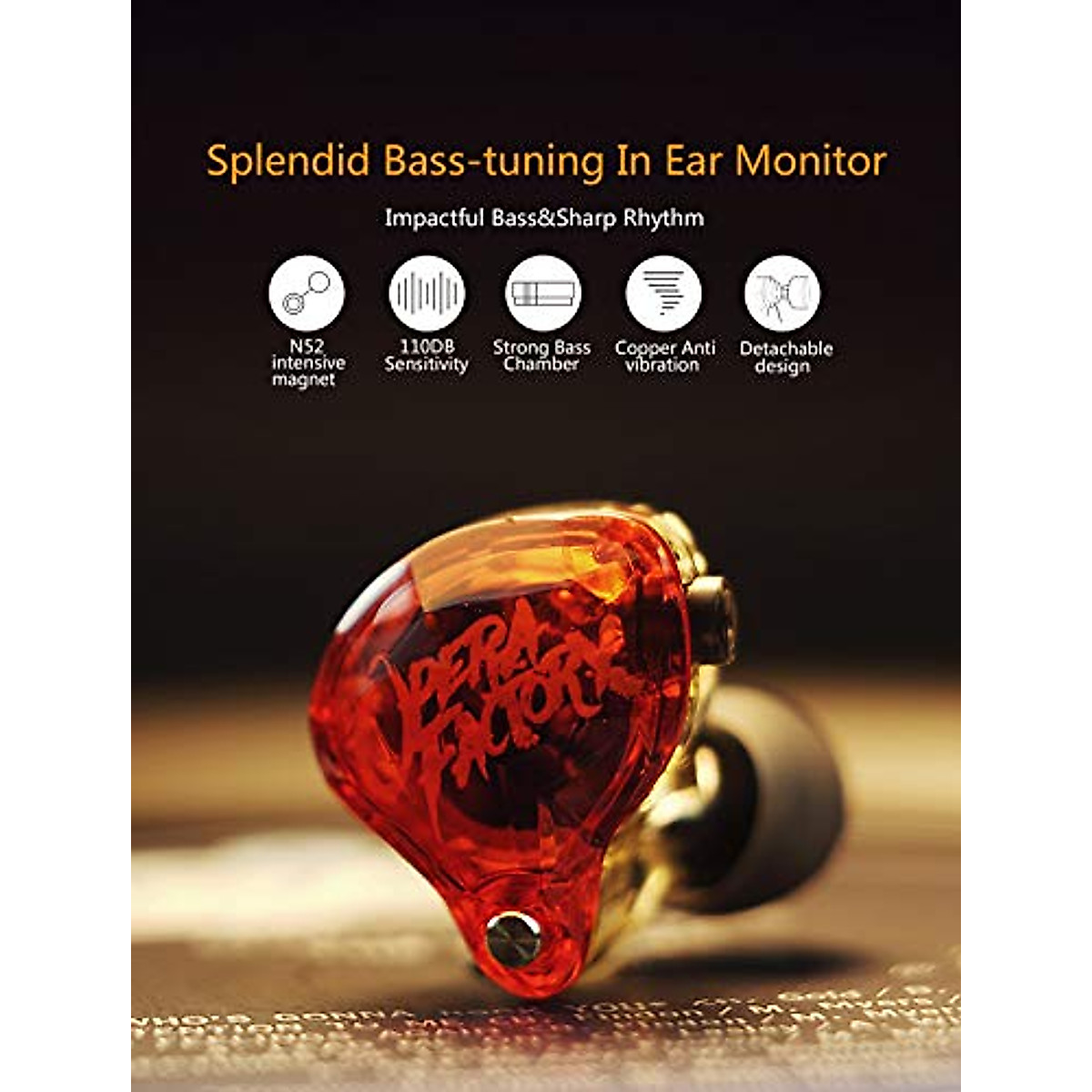 Better Whizzer OM1 in Ear Headphones, Noise-Isolating in Ear Monitors,Hi-Fidelity Stage Earphones,Wired Headset Tri-Frequency Alignment with 2 Pin Detachable Cable Natural Sound Earbuds