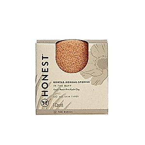 Honest Beauty Gentle Konjac Sponge with Pink Kaolin Clay |Soft Exfoliating Facial Sponge |Buff & Soften Skin | 1 count