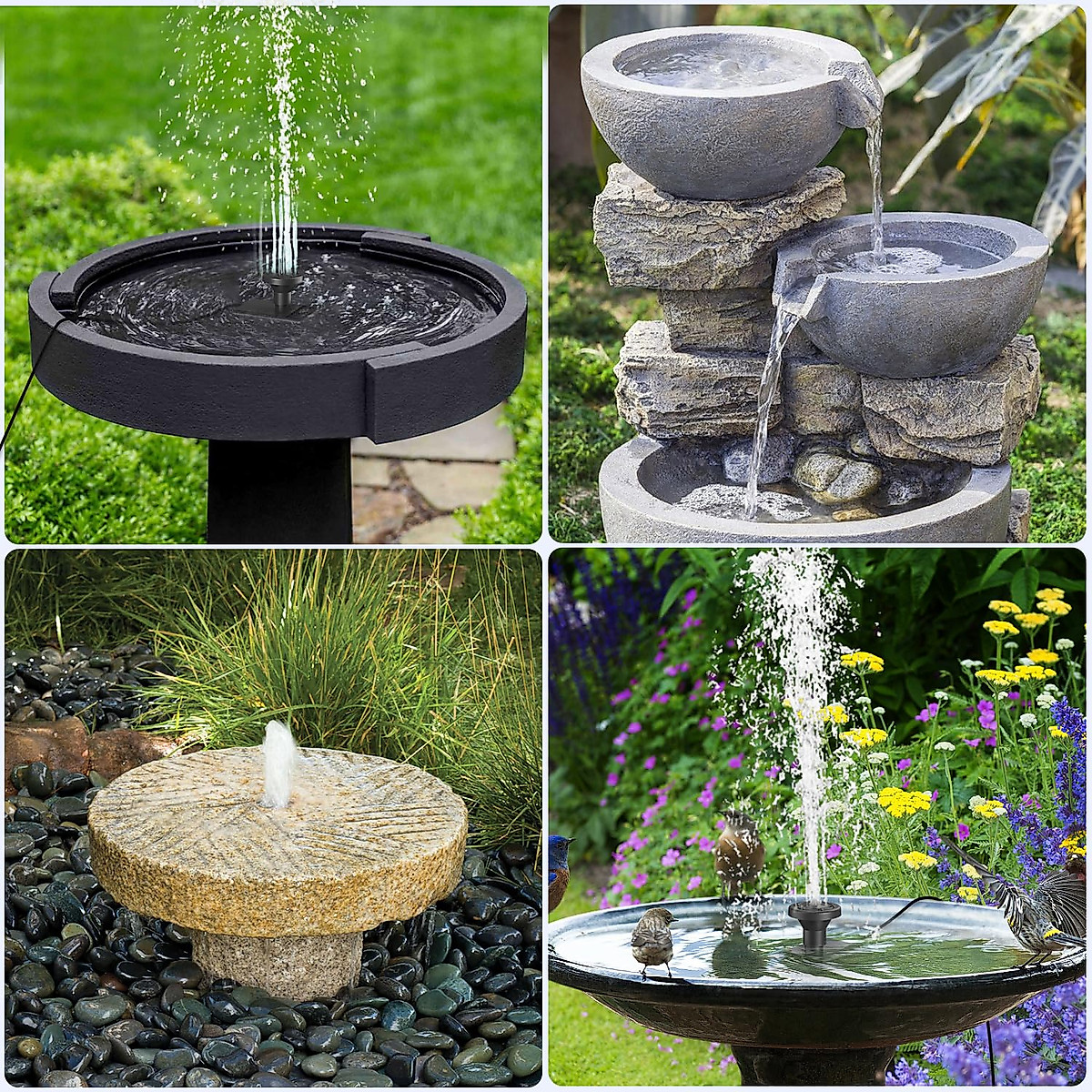 SZMP Solar Fountain Kit for Bird Bath, 9.84 Power Cord Glass Panel Solar Bird Bath Fountains No Battery 9 Nozzles, Solar Water Fountain for Outdoor Patio Garden Décor
