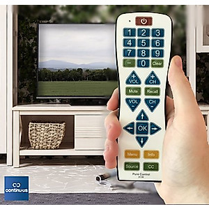Universal Water-Resistant Television Remote | PC101 EasyClean Big Button, Smart, Learning TV Remote Control Universal - Wipe Clean Easily, Perfect for Home Use.
