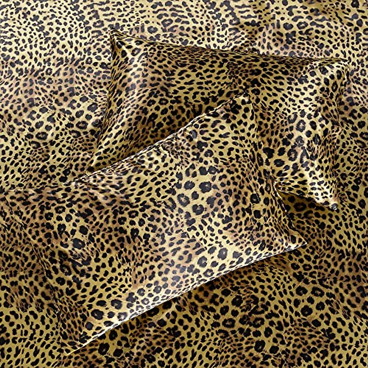 Satin Sheets Twin [3-Piece, Gold Leopard] Hotel Luxury Silky Bed Sheets - Extra Soft 1800 Microfiber Sheet Set, Wrinkle, Fade, Stain Resistant - Deep Pocket Fitted Sheet, Flat Sheet, Pillow Cases